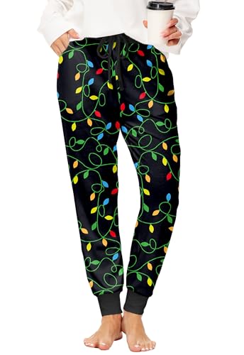 Christmas Lights Pajama Pants Women Sleepwear Bottom Family Casual Athletic Sweatpants M