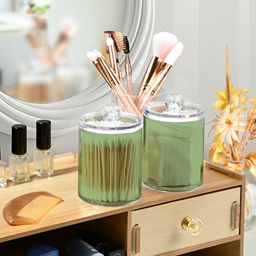 xigua Light Green 2 Pack Qtip Holder Dispenser with Lid,Apothecary Jars Plastic Cotton Swabs Cans Clear Bathroom Storage Canister for Cotton Ball, Cotton Swab, Cotton Round Pads, Floss26