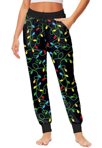 Christmas Lights Pajama Pants Women Sleepwear Bottom Family Casual Athletic Sweatpants M