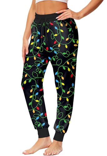 Christmas Lights Pajama Pants Women Sleepwear Bottom Family Casual Athletic Sweatpants M