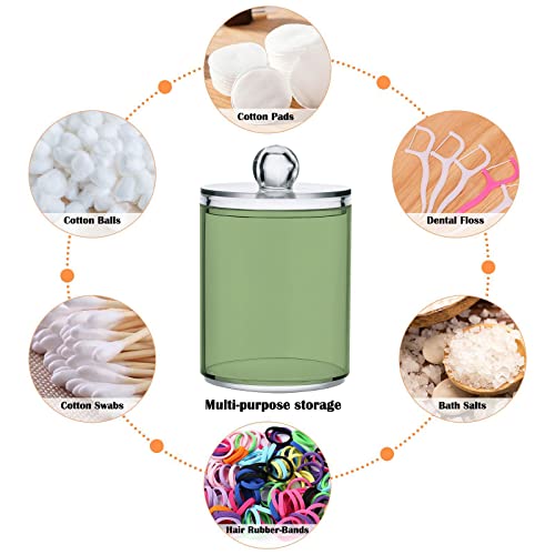 xigua Light Green 2 Pack Qtip Holder Dispenser with Lid,Apothecary Jars Plastic Cotton Swabs Cans Clear Bathroom Storage Canister for Cotton Ball, Cotton Swab, Cotton Round Pads, Floss26