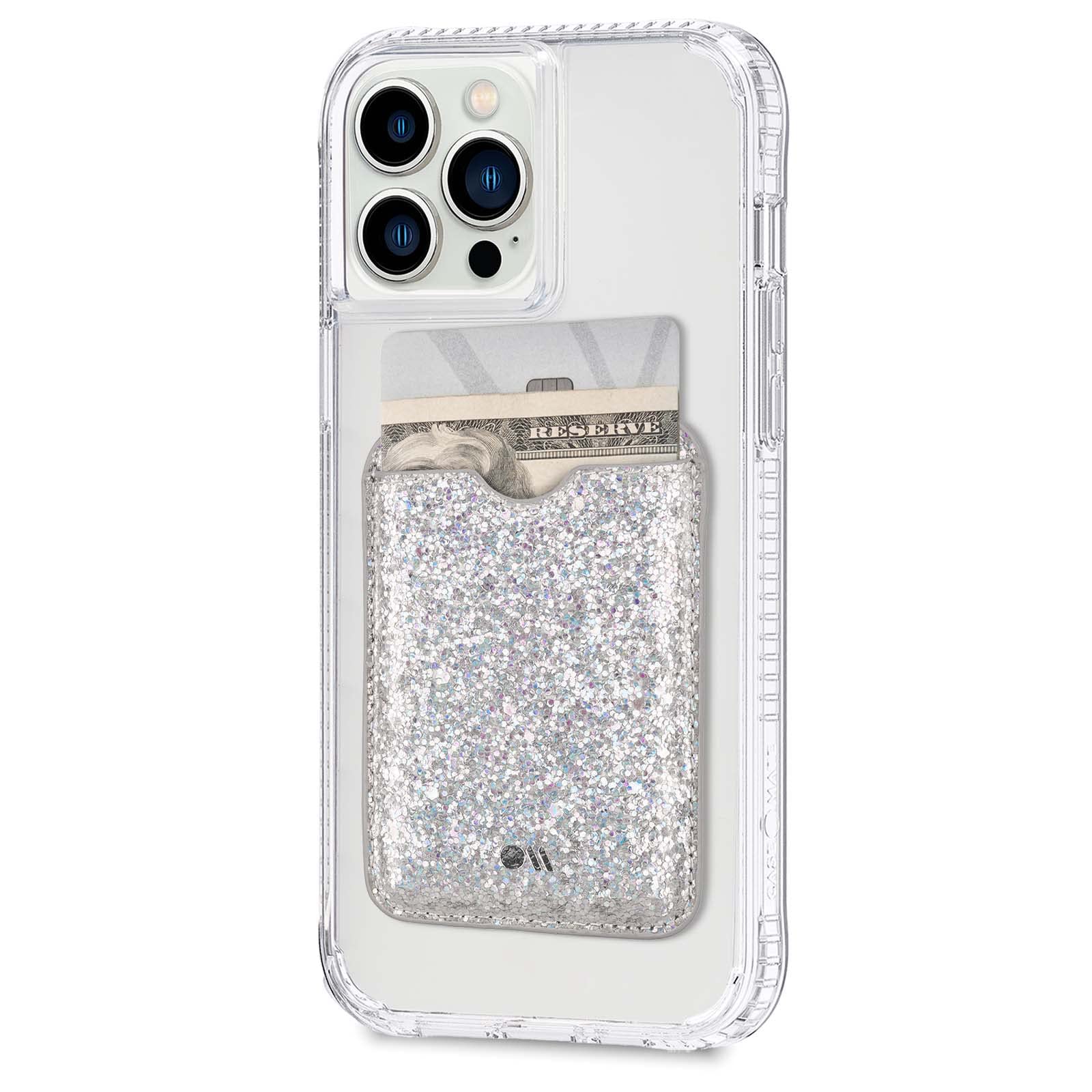 Case-Mate Magnetic Wallet for iPhone [Card Holder] [Holds up to 3 Cards & Cash] - Vegan Leather MagSafe Wallet - Magnetic Phone Card Holder for iPhone 15 Pro Max / 15 Pro /14 Plus /14/13/12 - Sparkle