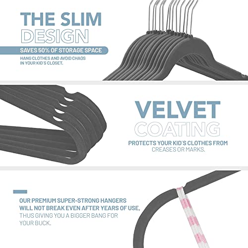 Clothes Hangers - Children's Hangers - Gray Colour Model - 10 Unit Pack - 7.9 x 13.8 in Dimensions - Non-Slip - Velvet Hangers - Awenn Accessories