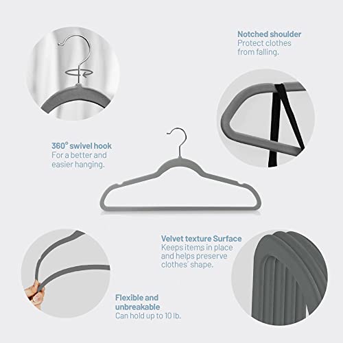 Clothes Hangers - Children's Hangers - Gray Colour Model - 10 Unit Pack - 7.9 x 13.8 in Dimensions - Non-Slip - Velvet Hangers - Awenn Accessories