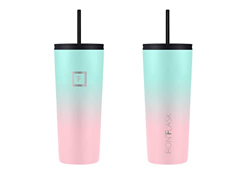 IRON °FLASK Classic Tumbler 2.0-2 Lids (Straw Flip), Vacuum Insulated Stainless Steel Water Bottle, Double Walled, Drinking Cup, Thermos Travel Mug - Bubble Gum, 24 Oz