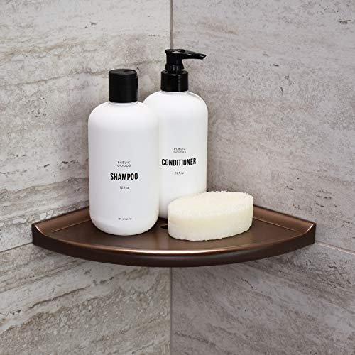 Questech Décor 8 Inch Corner Shower Shelf and 5 Inch Shower Caddy Soap Dish, Metro Flatback Wall Mounted Bathroom Shower Organizer, Bronze Finish