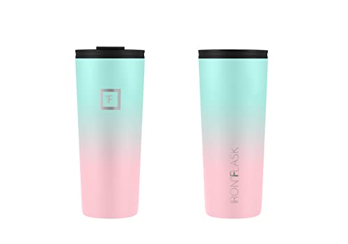 IRON °FLASK Classic Tumbler 2.0-2 Lids (Straw Flip), Vacuum Insulated Stainless Steel Water Bottle, Double Walled, Drinking Cup, Thermos Travel Mug - Bubble Gum, 24 Oz