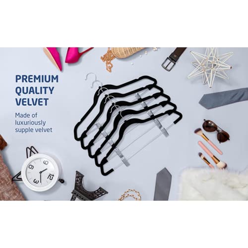 Pack of 30 Pant Hangers, 16.5 Inch Long Velvet Pant Hangers with Adjustable Clips, Heavy Duty, Non-Slip, Space Saving, 360° Swivel Hook
