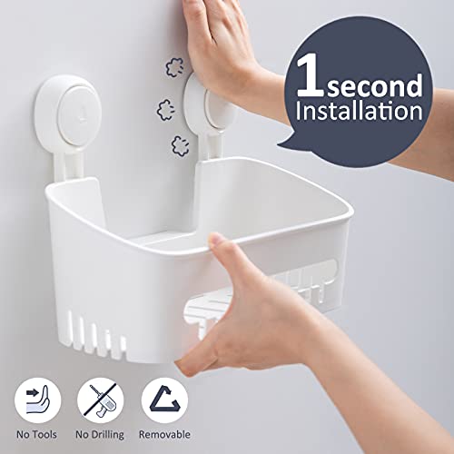 TAILI Suction Shower Caddy 2 Pack & Shower Cadyy with 4 Hooks, Bathroom Shower Basket Wall Mounted Shower Organizer Shelf for Shampoo, Body Wash, Conditioner, Shower Accessories, Drill-Free Removable