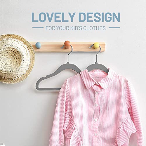 Clothes Hangers - Children's Hangers - Gray Colour Model - 10 Unit Pack - 7.9 x 13.8 in Dimensions - Non-Slip - Velvet Hangers - Awenn Accessories