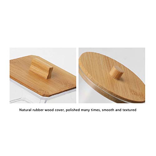 Yuema Clear Acrylic Cotton Pads Holder with Wooden Lid, Cotton Balls Swab Holder Container, Q-tip Dispenser Organiser Makeup Pad Box, Cosmetic Storage Case Bathroom