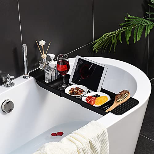 Bathtub Caddy Tray Expandable Adjustable Bath Tub Table Non-Slip Waterproof Multifunctional Plastic Bathtub Toy Holder Shelf Organizer for Bathroom Gadgets(White)