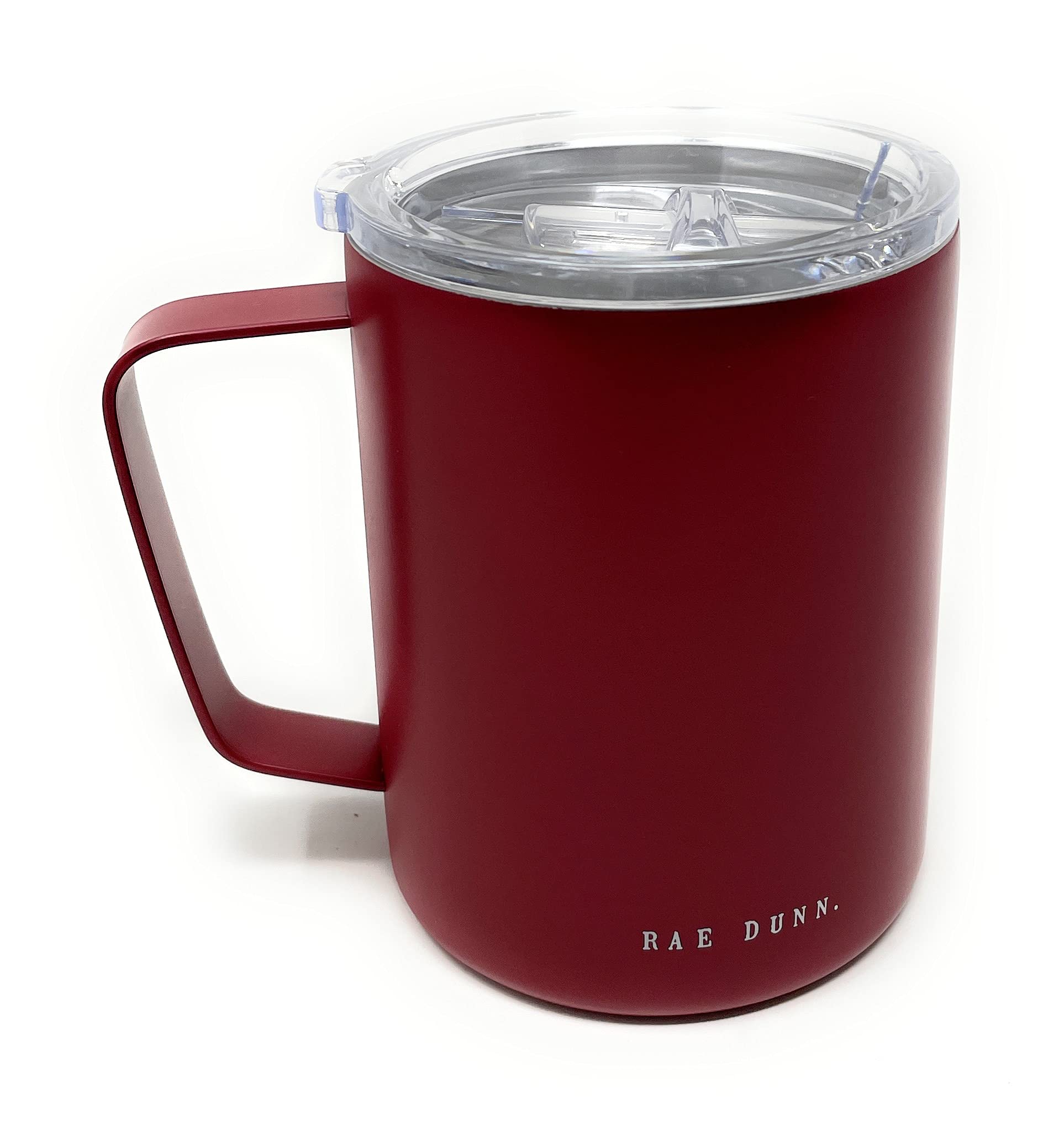 Rae Dunn APPLE CIDER 12 Ounce Maroon Red Color Insulated Stainless Steel Cup Mug With Clear Lid
