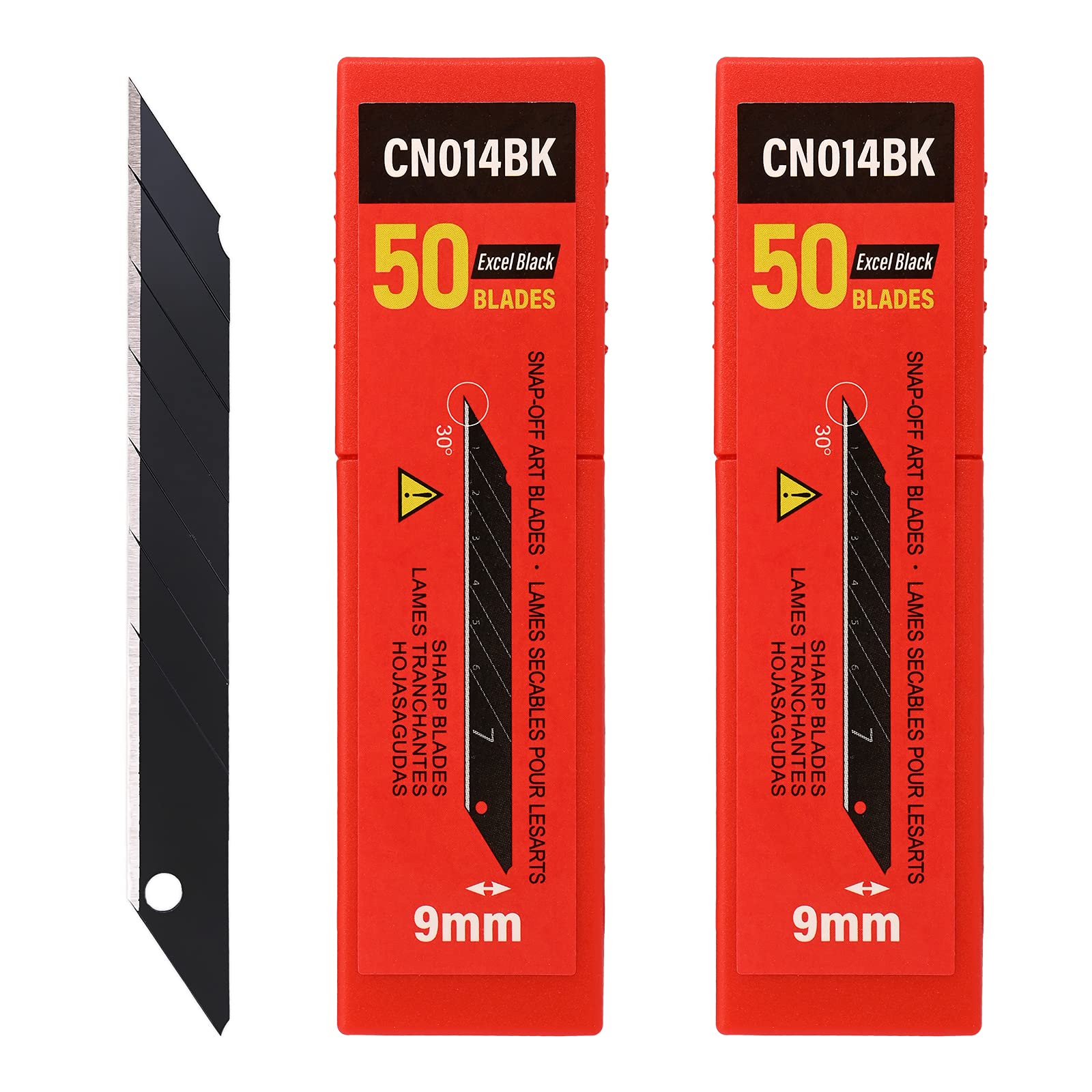 FOSHIO 100PCS 30 Degree Blades Carbon Steel Snap Off Blades 9mm for Box Cutters Utility Knife Universal Art Knife Replacement Black Blades