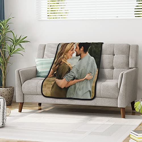 Custom Blanket with Photo Text Personalized Bedding Throw Blankets Customized Flannel Fleece Blankets for Family Birthday Wedding Gift Fits Couch Sofa Bedroom Living Room