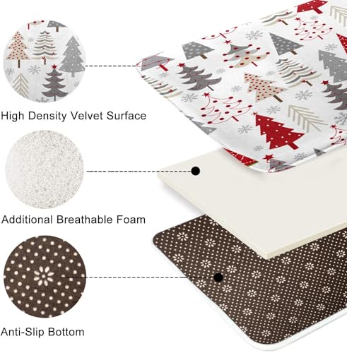 ArtSocket Bathroom Rugs and Mats Set 3 Piece, Christmas Trees Red Doodle Holly Absorbent Microfiber Memory Foam Bath Mat Machine Washable Bathroom Floor Mats