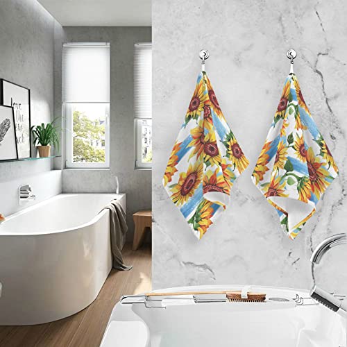 Sunflower Flower Hand Towels Set of 2, Highly Absorbent Soft Cotton Face Towels Bathroom Decorative Towel for Beach Gym Spa Shower, 16x28In