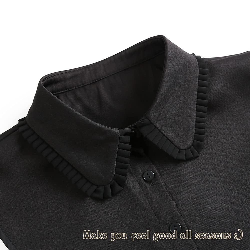 LoudSung Detachable Half Shirt Blouse False Collar Folding Design for Women Girls Black