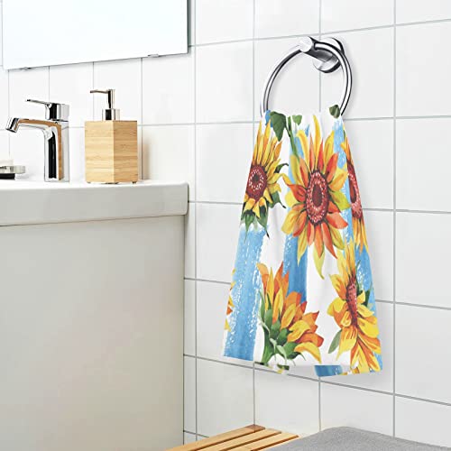 Sunflower Flower Hand Towels Set of 2, Highly Absorbent Soft Cotton Face Towels Bathroom Decorative Towel for Beach Gym Spa Shower, 16x28In