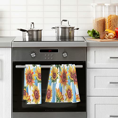 Sunflower Flower Hand Towels Set of 2, Highly Absorbent Soft Cotton Face Towels Bathroom Decorative Towel for Beach Gym Spa Shower, 16x28In