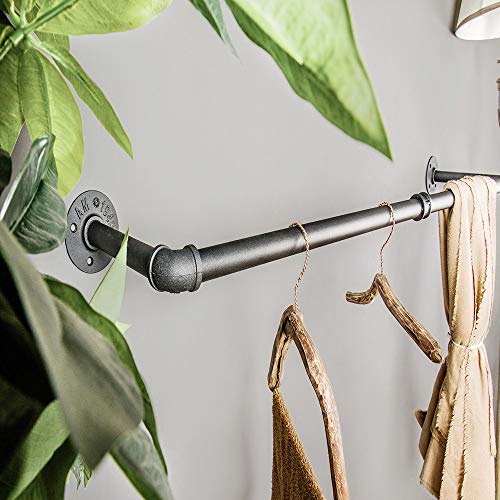 SERENITA Industrial Pipe Clothing Rack 37" Heavy Duty Black Iron Pipe Clothing Garment Hanging Rod Bars. Wall Mounted. Closet Laundy 1 Piece