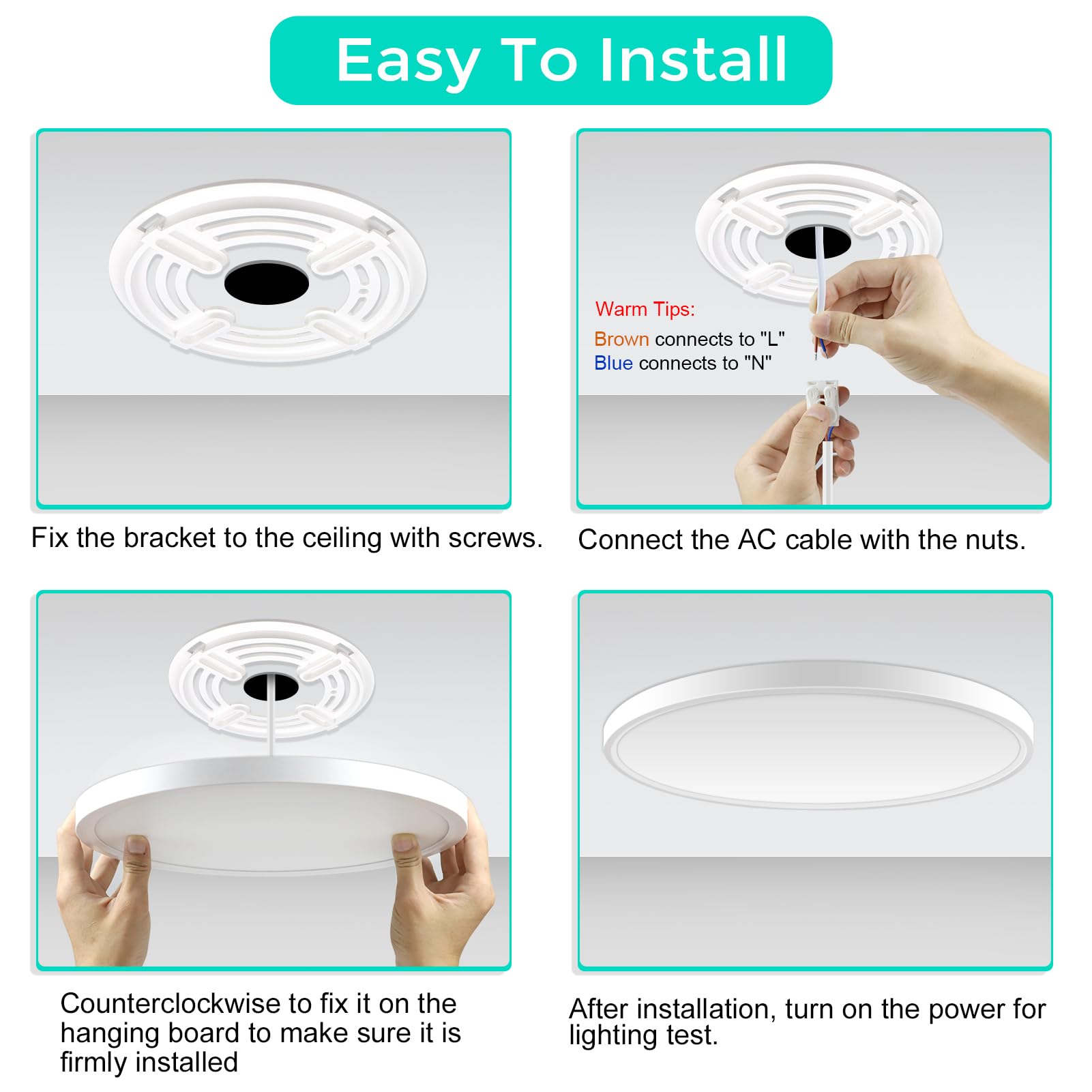 12 Inch 24W LED Flush Mount Ceiling Light Fixture, 5000K Daylight White, 3200LM, Flat Modern Round Light Fixtures, 240W Equivalent White Ceiling Lamp for Kitchens, Stairwells, Bedrooms.etc. 2Pack