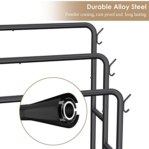 Kayfia 40" Tall Freestanding Towel Racks, 3 Tier Blanket Rack with 2 Removable Storage Baskets & 6 Hooks, Indoor Outdoor Floor Blanket Ladder Holder for Bedroom Bathroom Organizer (Metal Black)