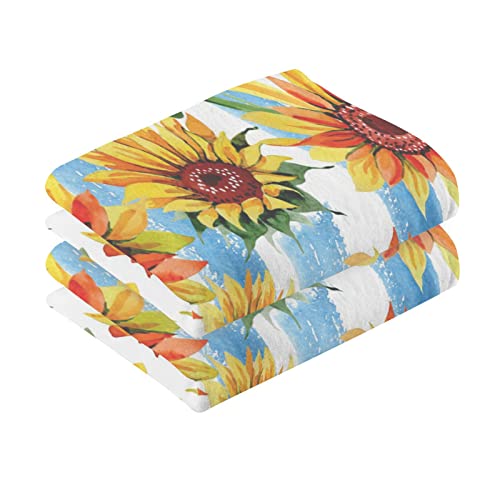 Sunflower Flower Hand Towels Set of 2, Highly Absorbent Soft Cotton Face Towels Bathroom Decorative Towel for Beach Gym Spa Shower, 16x28In