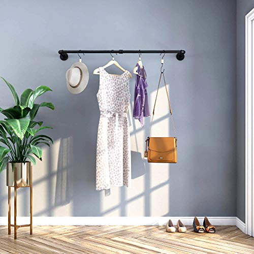 SERENITA Industrial Pipe Clothing Rack 37" Heavy Duty Black Iron Pipe Clothing Garment Hanging Rod Bars. Wall Mounted. Closet Laundy 1 Piece