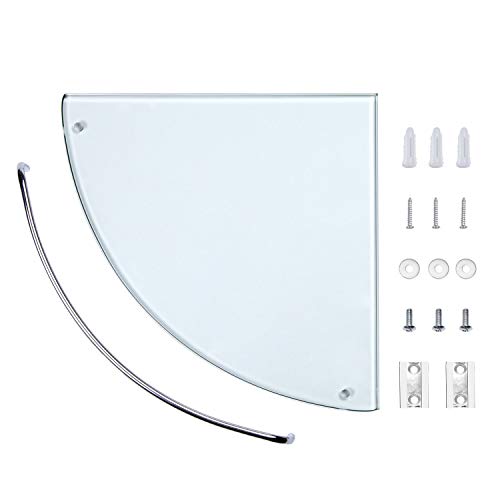 Vdomus Bathroom Tempered Glass Shelf with Towel Bar Wall Mounted, Brushed Silver Finish (2 Tier + 1 Tier)