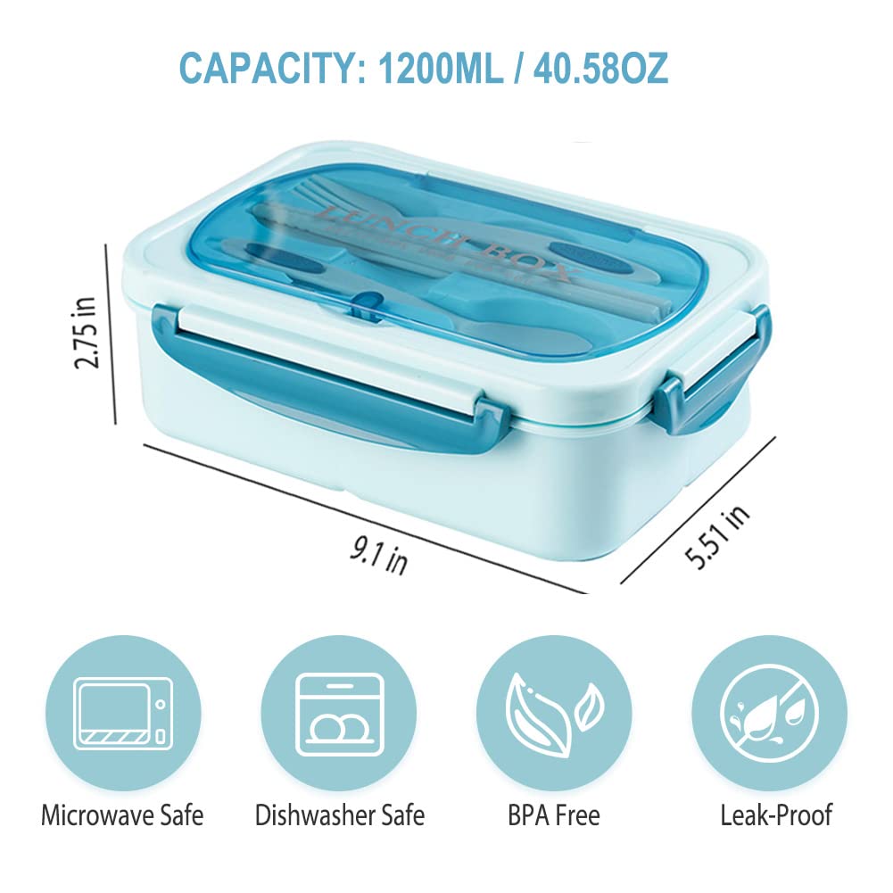 NatraProw Bento Box for Adult, 1200 ML Lunch Containers, LeakProof Lunch Box with Utensils, BPA Free, 3 Compartment Bento Box Microwave Safe, Blue