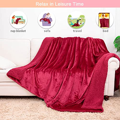 NANPIPER Sherpa Queen Size Blanket,Soft Fuzzy Fleece Blanket,Warm Plush Microfiber Blankets,Wine Red 90"x90"