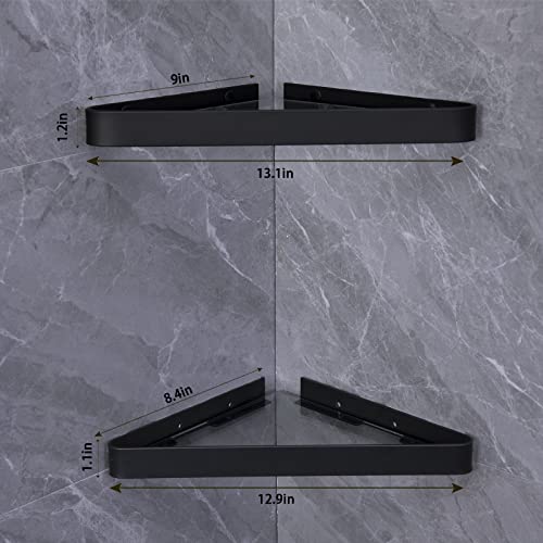 LOREAD 2-Layer Glass Corner Shelf Bathroom Wall Shelf, Tempered Glass Bathroom Floating Shelves Wall-Mounted, Shower Storage Organizer Rack (Black-Triangle)
