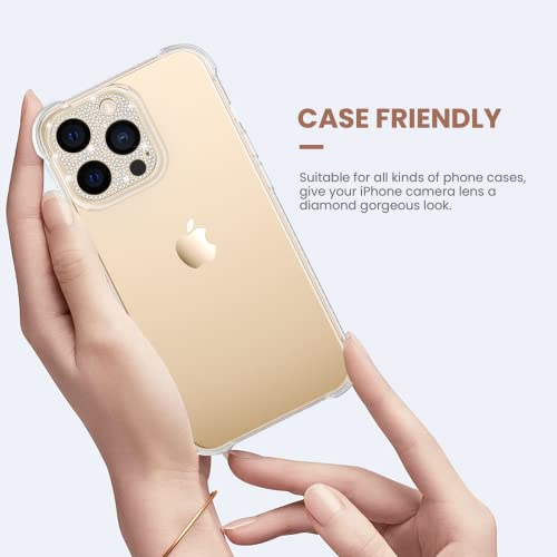 Goton 2 Pack Bling Camera Lens Protector Compatible with iPhone 13 Pro Max & 13 Pro - Glitter Diamond Metal Lens Protective-decoration Cover Accessories, Gold+Gold