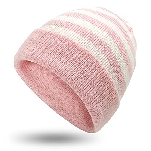 LAPI.ZAPI Toddler Hat and Gloves Set Girl Boys, Baby Winter Hats and Mittens for kids Warm Knitted Beanie (4-8 Years, M-Pink/White)
