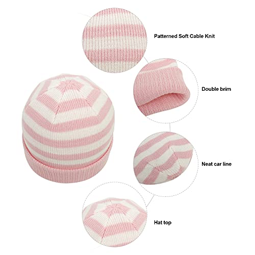 LAPI.ZAPI Toddler Hat and Gloves Set Girl Boys, Baby Winter Hats and Mittens for kids Warm Knitted Beanie (4-8 Years, M-Pink/White)