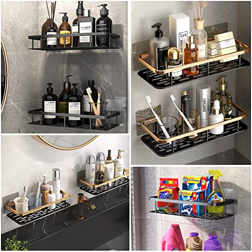 YHANEC 2 Pack Shower Caddy No Drilling Traceless Adhesive Shower Shelves Rustproof Space Aluminium Bathroom Shower Organizer with Hooks for Bathroom, Restroom, Kitchen