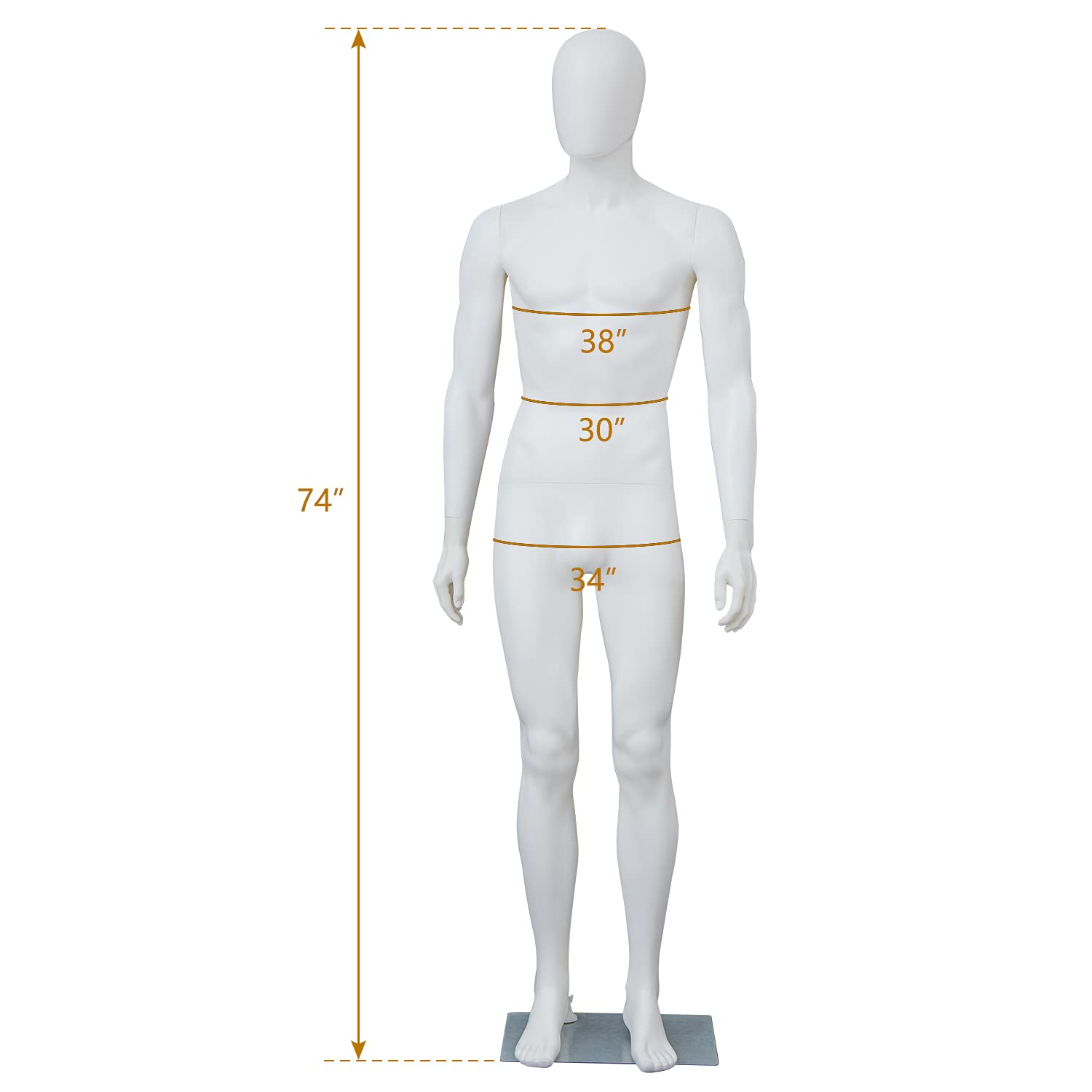 6Ft Male Mannequin Dress Form Display - Manikin Torso Stand Realistic Full Body Mannequin for Retail Clothing Shops, Halloween Christmas Cosplay, White