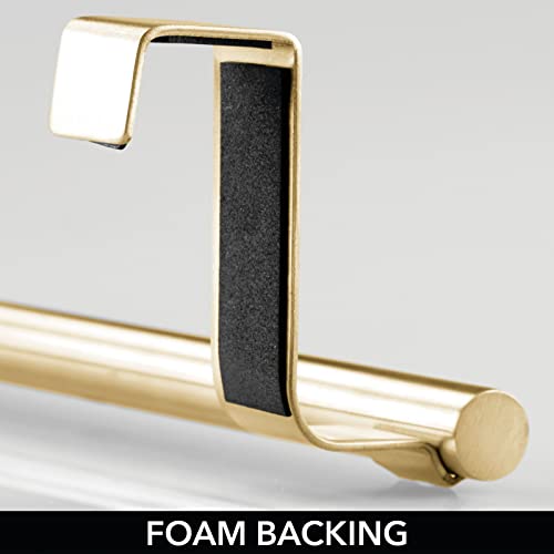 mDesign Metal Over The Door Towel Holder for Kitchen Cabinet - Hand, Dish, and Tea Towel Rack - Over The Door Towel Bar and Hanger - Kitchen/Bathroom Organizer - Omni Collection - 2 Pack, Soft Brass