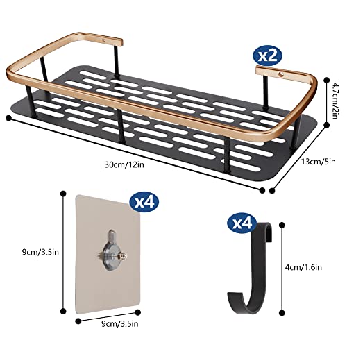 YHANEC 2 Pack Shower Caddy No Drilling Traceless Adhesive Shower Shelves Rustproof Space Aluminium Bathroom Shower Organizer with Hooks for Bathroom, Restroom, Kitchen