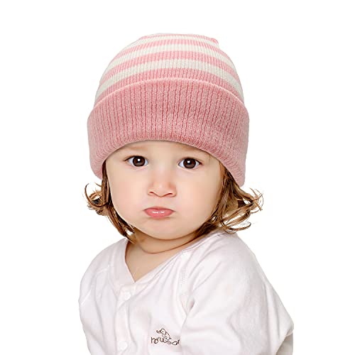 LAPI.ZAPI Toddler Hat and Gloves Set Girl Boys, Baby Winter Hats and Mittens for kids Warm Knitted Beanie (4-8 Years, M-Pink/White)