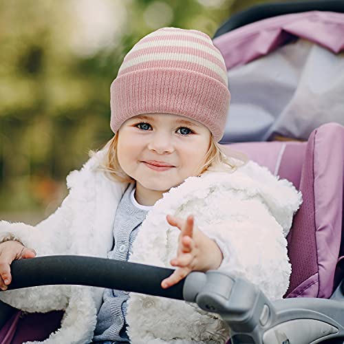 LAPI.ZAPI Toddler Hat and Gloves Set Girl Boys, Baby Winter Hats and Mittens for kids Warm Knitted Beanie (4-8 Years, M-Pink/White)