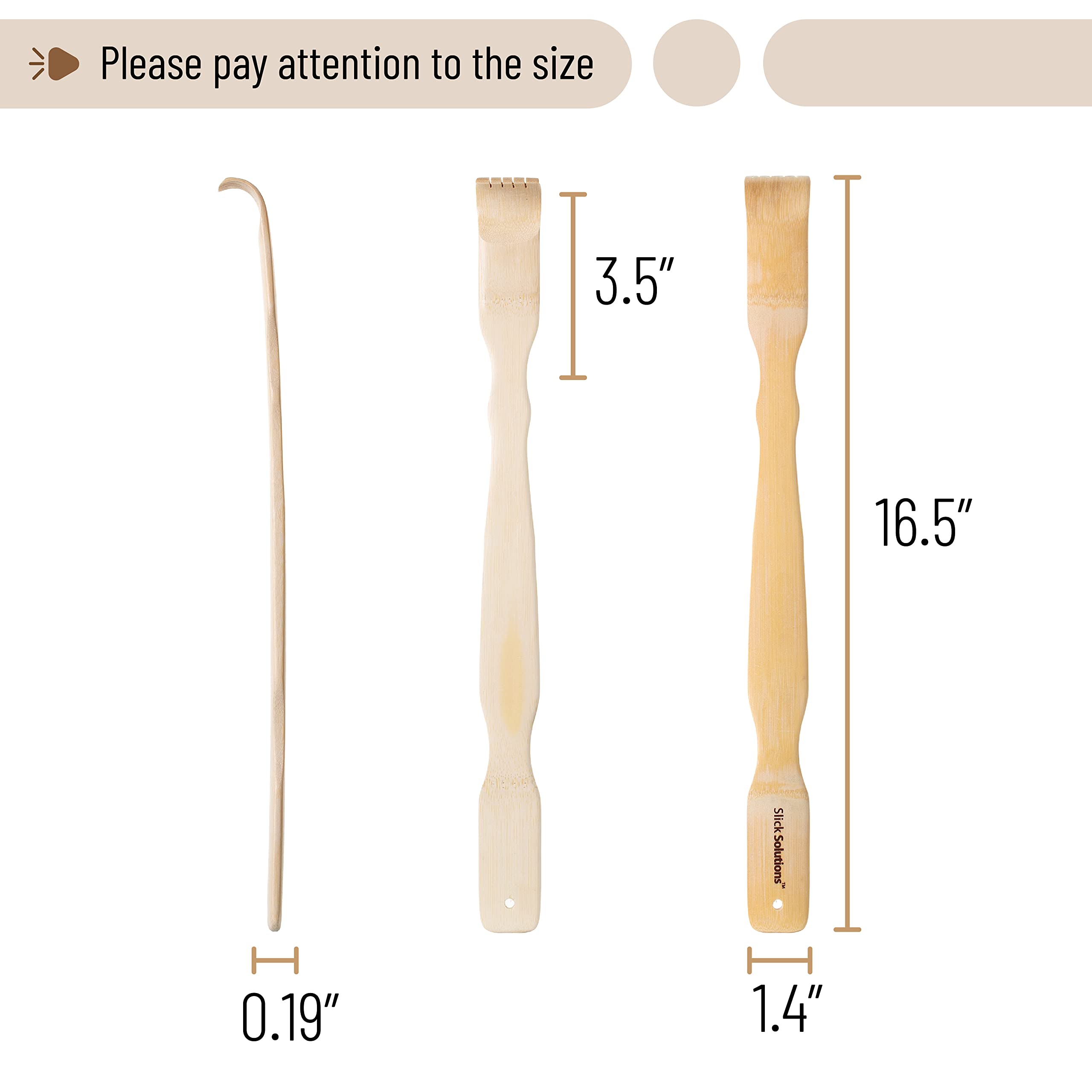 Slick- Bamboo Back Scratcher, 16.5”, 2 pcs, Back Scratcher for Men and Women, Wooden Back Scratcher Long Handle, Back Scratcher Bamboo, Wood Back Scratcher