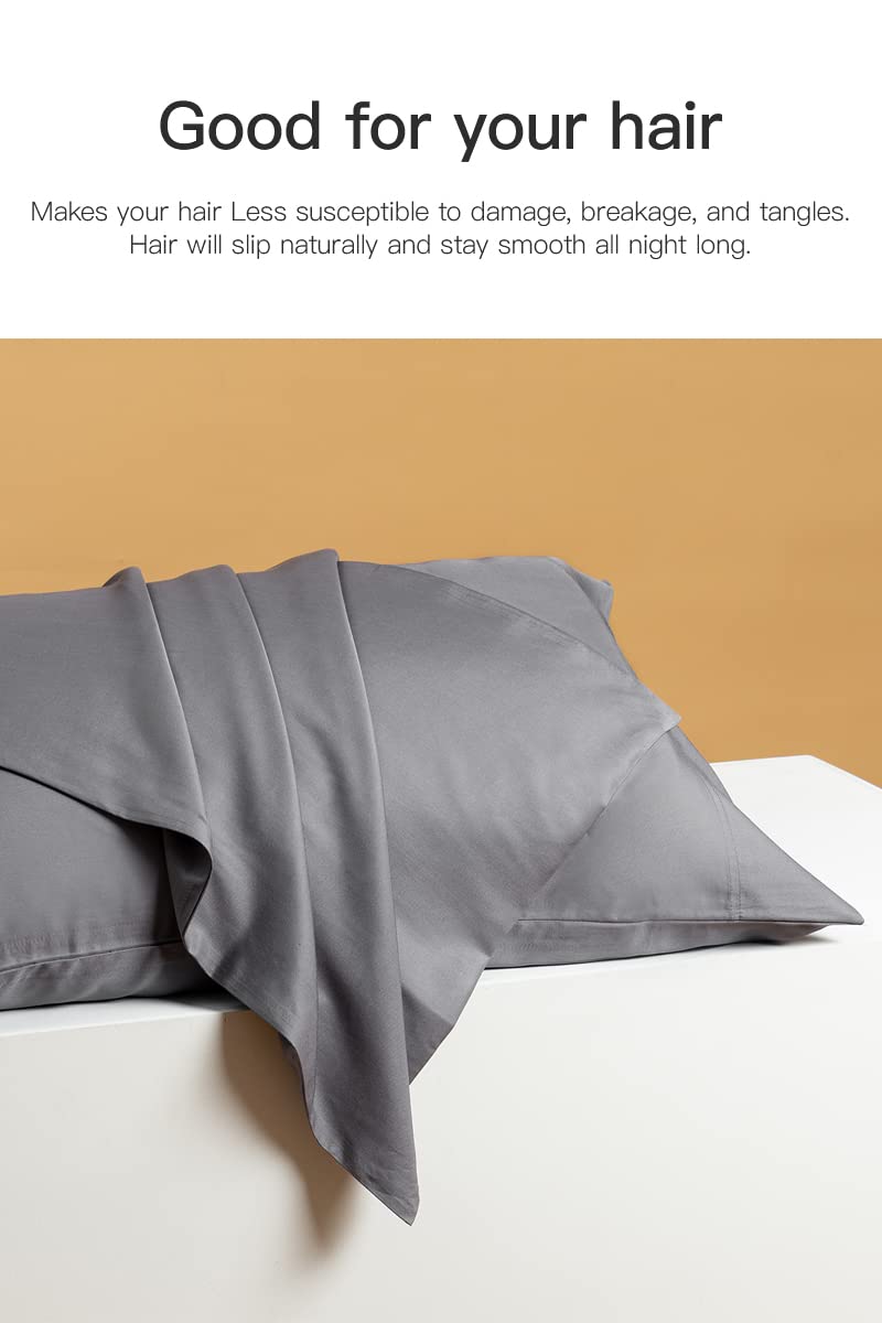 100% Viscose Made from Bamboo Breathable Pillowcases Standard Size Set of 2-Pack for Hot Sleepers and Night Sweats- Softness and Cooling Pillow Cases-Envelope Closure (Gery -20 x 26 Inches)