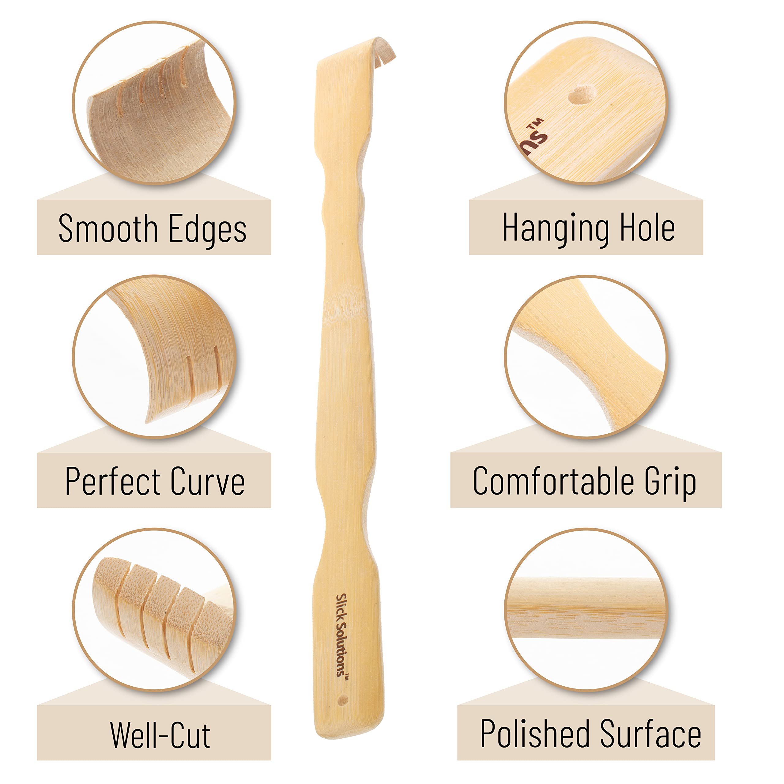 Slick- Bamboo Back Scratcher, 16.5”, 2 pcs, Back Scratcher for Men and Women, Wooden Back Scratcher Long Handle, Back Scratcher Bamboo, Wood Back Scratcher