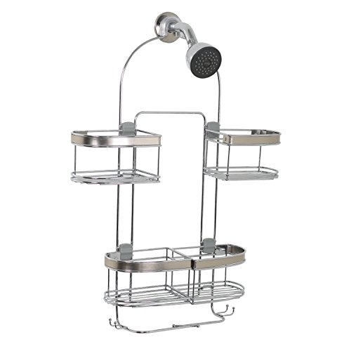 Zenna Home Hanging Shower Caddy, Over the Shower Head Bathroom Storage, Stainless Steel, For Handheld Shower Hoses, Rust Resistant, No Drilling, Expandable Organizer, 4 Baskets, Razor Holders, Hooks