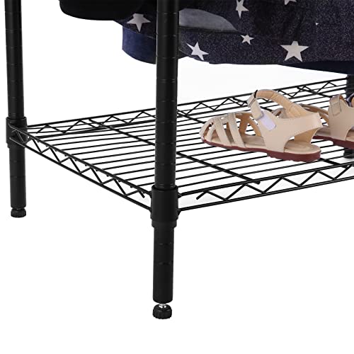 Homdox Free Standing Closet, Wire Shelving Clothing Rack Heavy Duty, with Side Hooks and Clothes Rods (Black)
