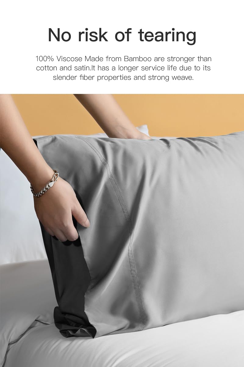 100% Viscose Made from Bamboo Breathable Pillowcases Standard Size Set of 2-Pack for Hot Sleepers and Night Sweats- Softness and Cooling Pillow Cases-Envelope Closure (Gery -20 x 26 Inches)