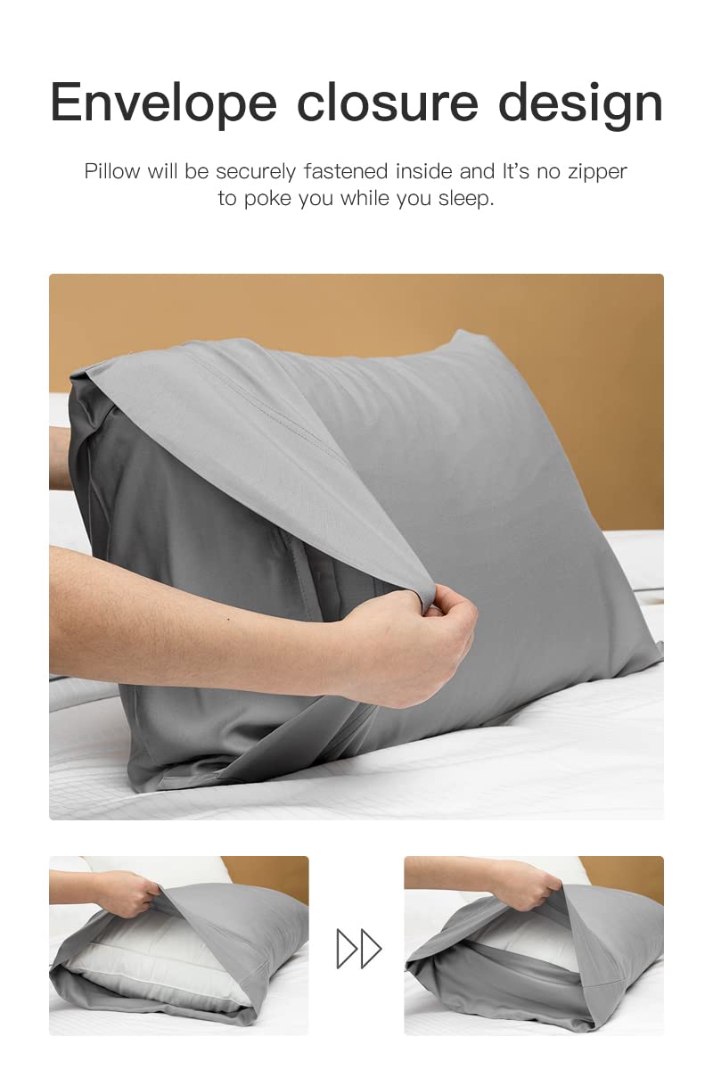 100% Viscose Made from Bamboo Breathable Pillowcases Standard Size Set of 2-Pack for Hot Sleepers and Night Sweats- Softness and Cooling Pillow Cases-Envelope Closure (Gery -20 x 26 Inches)
