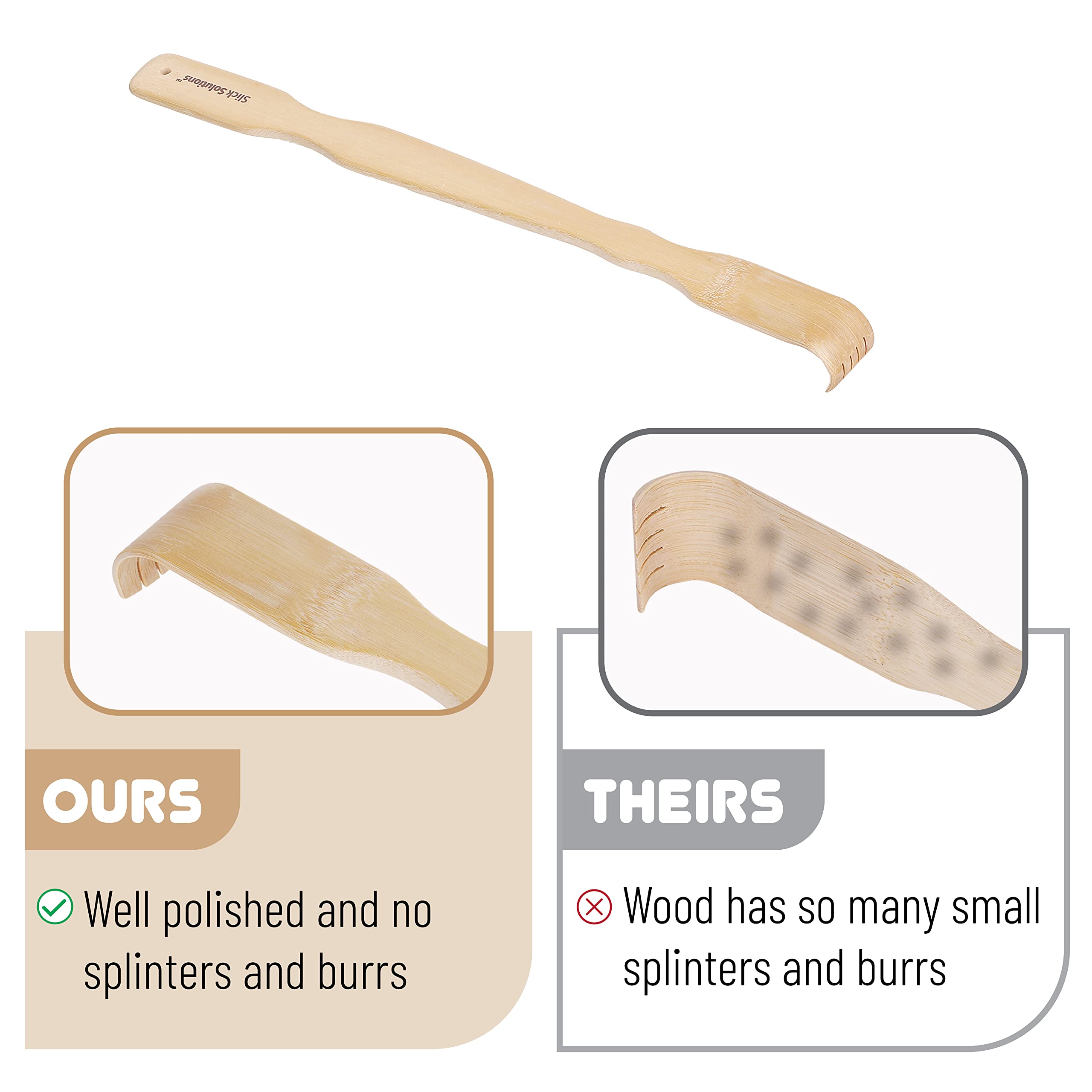 Slick- Bamboo Back Scratcher, 16.5”, 2 pcs, Back Scratcher for Men and Women, Wooden Back Scratcher Long Handle, Back Scratcher Bamboo, Wood Back Scratcher